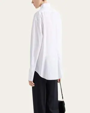 Prada Crystal Brooch Poplin Button Down Top - Bianco
