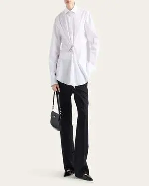 Prada Crystal Brooch Poplin Button Down Top - Bianco