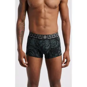 Versace Barocco Stretch Cotton Trunks - Black Grey