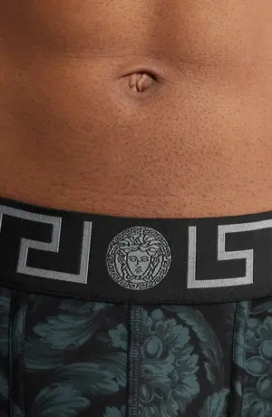 Versace Barocco Stretch Cotton Trunks - Black Grey