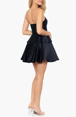 BLONDIE NITES Strapless Satin Mini Dress - Black