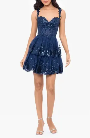 BLONDIE NITES Sequin Lace Minidress - Navy