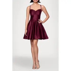 BLONDIE NITES Satin Minidress With Corset-inspired Back - Wine