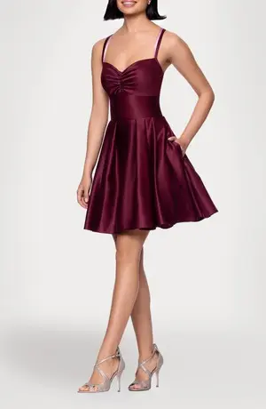 BLONDIE NITES Satin Minidress With Corset-inspired Back - Wine