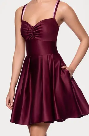 BLONDIE NITES Satin Minidress With Corset-inspired Back - Wine