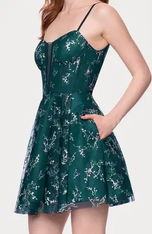 BLONDIE NITES Floral Embroidery Tulle Overlay Mini Dress