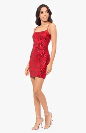 BLONDIE NITES Floral Sequin Mini Dress