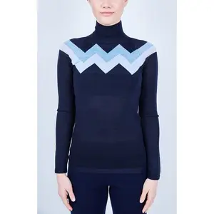 L'ETOILE SPORT Chevron Mock Neck Sweater - Navy With Light Blue Trim