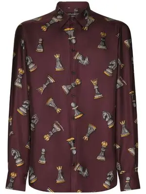 Dolce & Gabbana Chess Motif Silk Shirt - Red