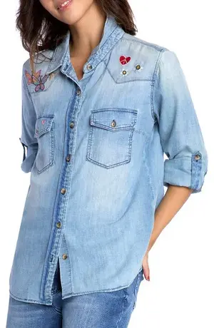 BILLY T Butterfly Kiss Embroidered Button-up Shirt