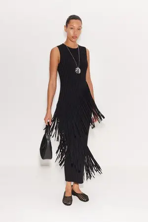 SIMONMILLER Spiral Knit Fringe Dress - Black