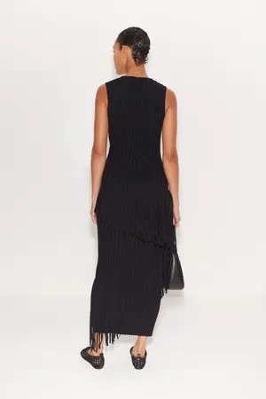 SIMONMILLER Spiral Knit Fringe Dress - Black