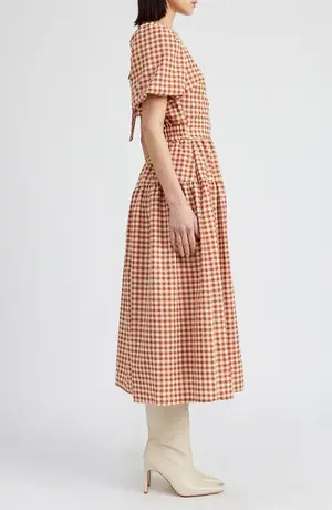 En Saison Gingham Cotton Blend Dress In Rust Cream - 70% Off | Editorialist