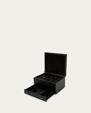 Wolf British Racing 10-piece Watch Box With Storage - Black
