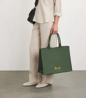 Harrods Large Cotton Logo Tote - Green