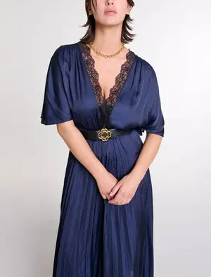 Maje Pleated Maxi Dress With Lace
