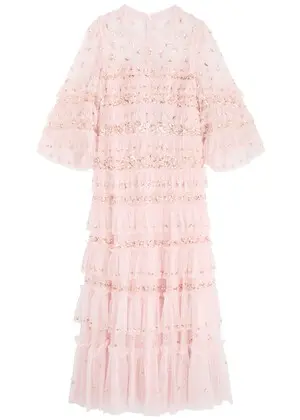 NEEDLE & THREAD Embellished Ruffled Tulle Gown