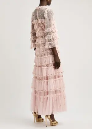 NEEDLE & THREAD Embellished Ruffled Tulle Gown