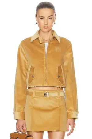 Miu Miu Ribbed Bomber Jacket In Brown