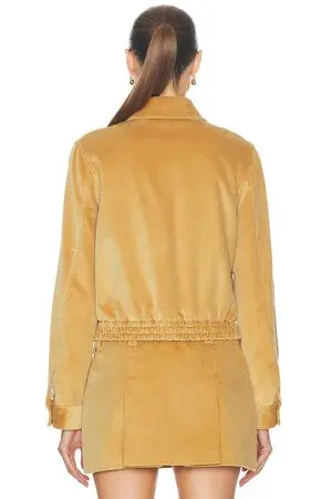 Miu Miu Ribbed Bomber Jacket In Brown