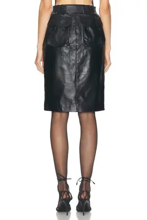 Saint Laurent Leather Midi Skirt - Noir