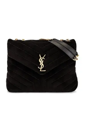 Saint Laurent Medium Loulou Suede Chain Bag In Black