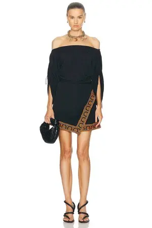 Rabanne Off The Shoulder Pleated Sleeves Dress - Black