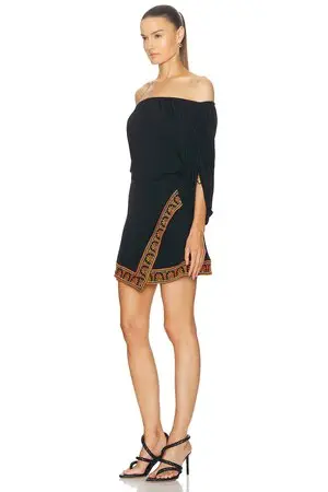 Rabanne Off The Shoulder Pleated Sleeves Dress - Black