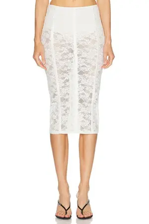 FLEUR DU MAL Le Stretch Lace Pencil Skirt - Ivory