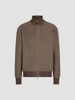 Zegna Cashseta Full Zip Cardigan - Light Brown