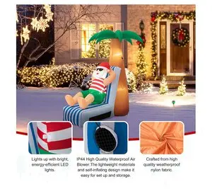 GLITZHOME 6ft Led Lighted Tropical Vacation San Ta Inflatable