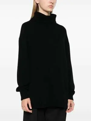 Eric Bompard Hammer-sleeve Round-neck Sweater - Black