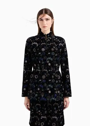 Giorgio Armani Velvet Zip-up Jacket With All-over Floral Embroidery