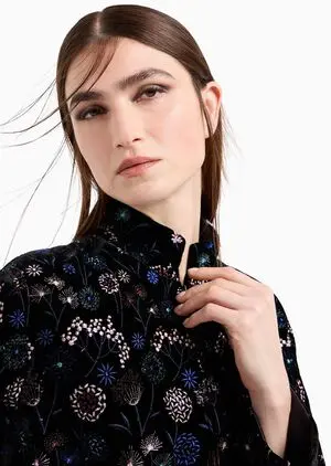 Giorgio Armani Velvet Zip-up Jacket With All-over Floral Embroidery