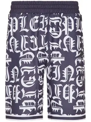 Philipp Plein All-over Logo-print Shorts - Blue