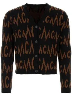 Mcm Intarsia-knit Logo Cardigan - Black