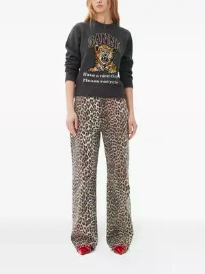 GANNI Leopard Print Denim Trousers - Neutrals