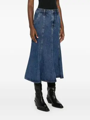 SELF-PORTRAIT Flared Denim Midi Skirt