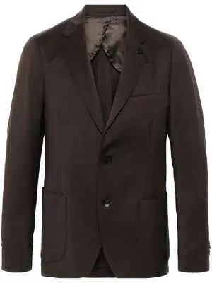 LARDINI Virgin Wool Blazer With Logo Brooch Detail - Brown