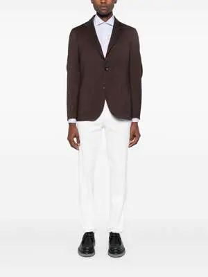 LARDINI Virgin Wool Blazer With Logo Brooch Detail - Brown