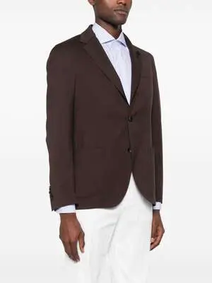 LARDINI Virgin Wool Blazer With Logo Brooch Detail - Brown