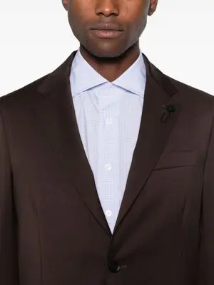 LARDINI Virgin Wool Blazer With Logo Brooch Detail - Brown