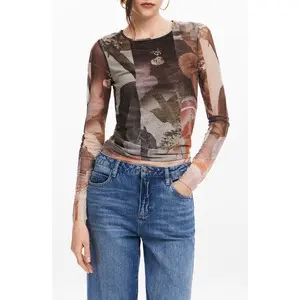 Desigual Carson Print Mesh Top