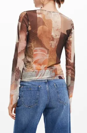 Desigual Carson Print Mesh Top