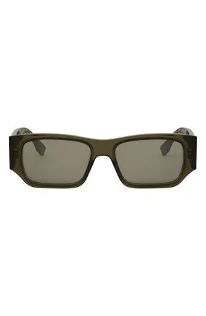Fendi Fendi FF Squared Rectangular Sunglasses Shiny Dark Green/green