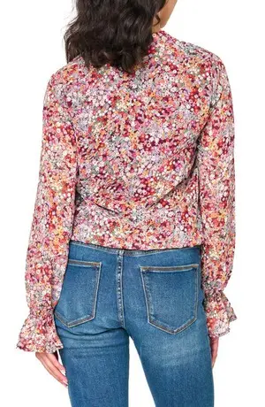 GIBSONLOOK Floral Print Tie Neck Blouse - Berry Ditsy