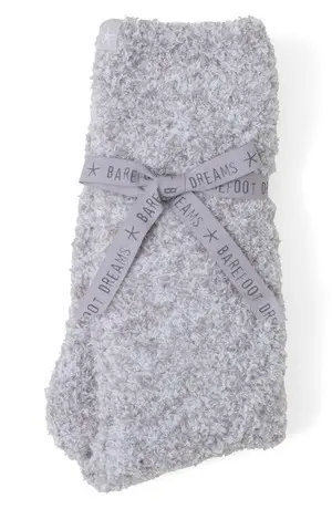 Barefoot Dreams Cozychic Heathered Crew Socks - Oyster/white