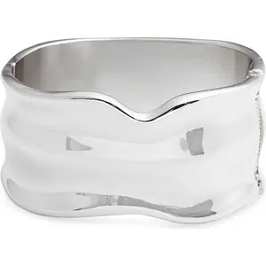 OPEN EDIT Open Edit Molten Wide Hinged Cuff Bracelet Rhodium