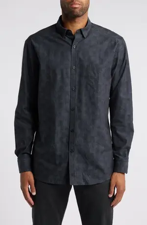 Johnston & Murphy Jacquard Skull Button-up Shirt - Black