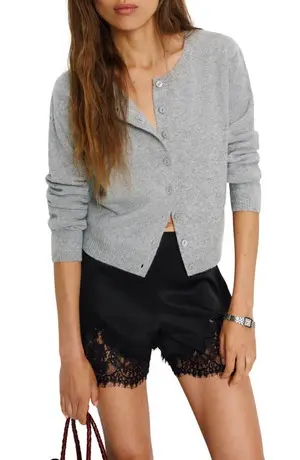 REFORMATION Clara Cashmere Crew Cardigan Granite